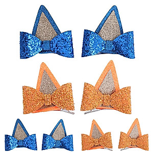 Bicllcsdd Blue Dog Happy Birthday Decorations, Blue Glitter Bows Ears Hair Clips for Kid, Boys and Girls Birthday Party Supplies(8 PCS)