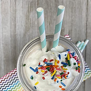 Outside the Box Papers Light Blue and Silver Stripe and Chevron Paper Straws 7.75 Inches 100 Pack Light Blue, Silver, White