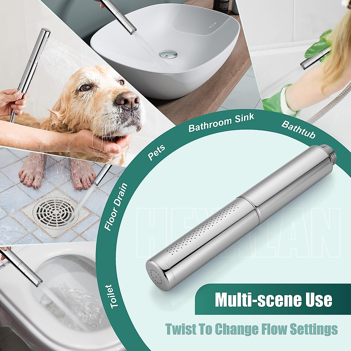 Heyalan Shower System Square Rain Shower System Head Shower Faucet Fixture 2 in 1 Handheld Shower Sprayer Rough in Valve Wall Mount Bathroom Rainfall Combo Set High Pressure,10 Inch,Polished Chrome