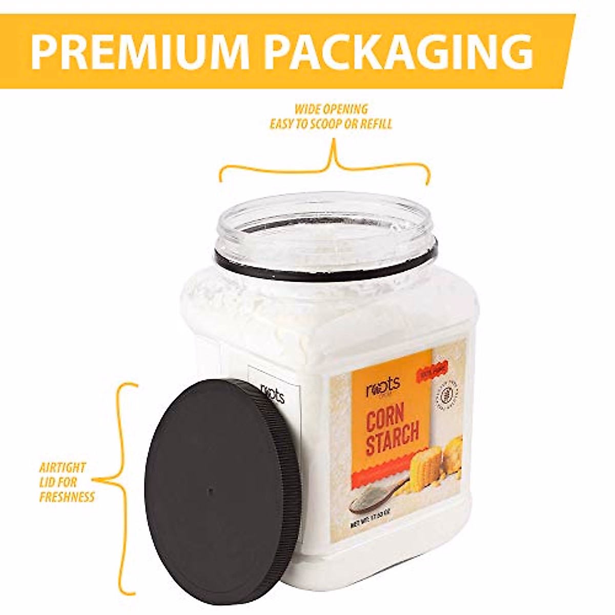 Roots Circle 100% Pure Corn Starch | 1 [17oz] Airtight Container | All Natural Thickener for Soups, Stews, Gravy, Baking Pies, Puddings & Cakes | Gluten-Free, Non-GMO, Vegan, Kosher, Food-Grade