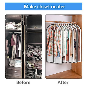 Mskitchen Hanging Clothes Bag with 4" Gusseted Garment Bag (Set of 6) for Storage Suit Bag for Closet Clear Dress Covers for Suits, Sweaters, Shirts - 24"x 40"x 4"/ 6 Pack