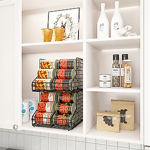 Stackable Can Rack Organizer, Strong Stable Adjustable Can Dispensers, Up to storage 28 cans, Beverage Soda Can Storage Organizer Basket with Removable Dividers,Black