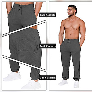 UNIQUE STYLES ASFOOR Elastic Bottom Baggy Sweatpants for Men, Soft Men’s Lounge Pants, Lightweight Men’s Athletic Pants, Fleece Sweat Pants with Pockets, Workout Joggers for Men | Charcoal - Large