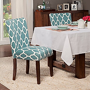 HomePop Parsons Classic Upholstered Accent Dining Chair, Set of 2, Teal and Cream Geometric