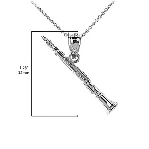 .925 Sterling Silver Dangling Music Charm Woodwind Clarinet Pendant Necklace with Rolo Chain - 16"