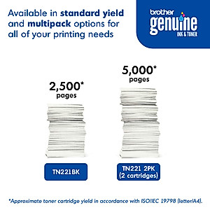 Brother Genuine Standard Yield Toner Cartridge, TN221BK, Replacement Black Toner, Page Yield Upto 2,500 Pages, Amazon Dash Replenishment Cartridge, TN221