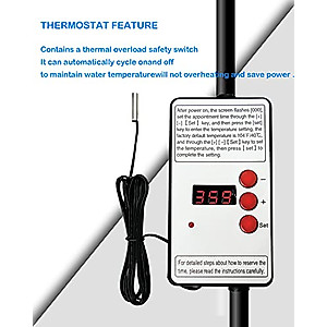 1500W Immersion Water Heater, Pool Water Heater Above Ground with Stainless Steel Guard Cover and Digital LCD Thermometer for Bathtub, Garden, Backyard