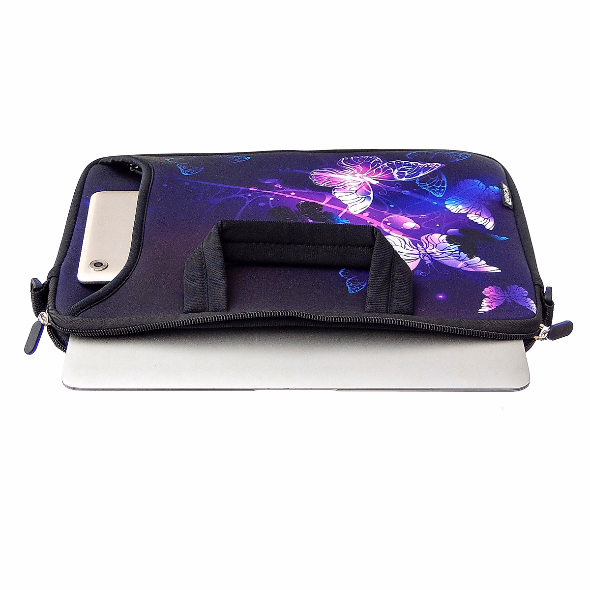 RICHEN 14 15 15.4 15.6 inch Laptop Shoulder Bag Notebook Handle Sleeve Neoprene Soft Carrying Travel Case with Accessories Pocket (14-15.6 inch, Butterflies)