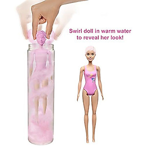 Barbie Color Reveal Doll with 7 Surprises: Water Reveals Doll’s Look & Creates Color Change on Face & Sculpted Hair; 4 Mystery Bags Contain Surprise Wig, Skirt, Shoes & Sponge; Animal-Themed