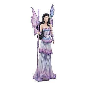 Ebros Large Amy Brown Spring Season Purple Lavender Fairy Holding Curling Magical Staff Statue 17.75" Tall Fantasy Mythical Faery Garden Magic Collectible Figurine Fairies Pixies Nymphs Decor