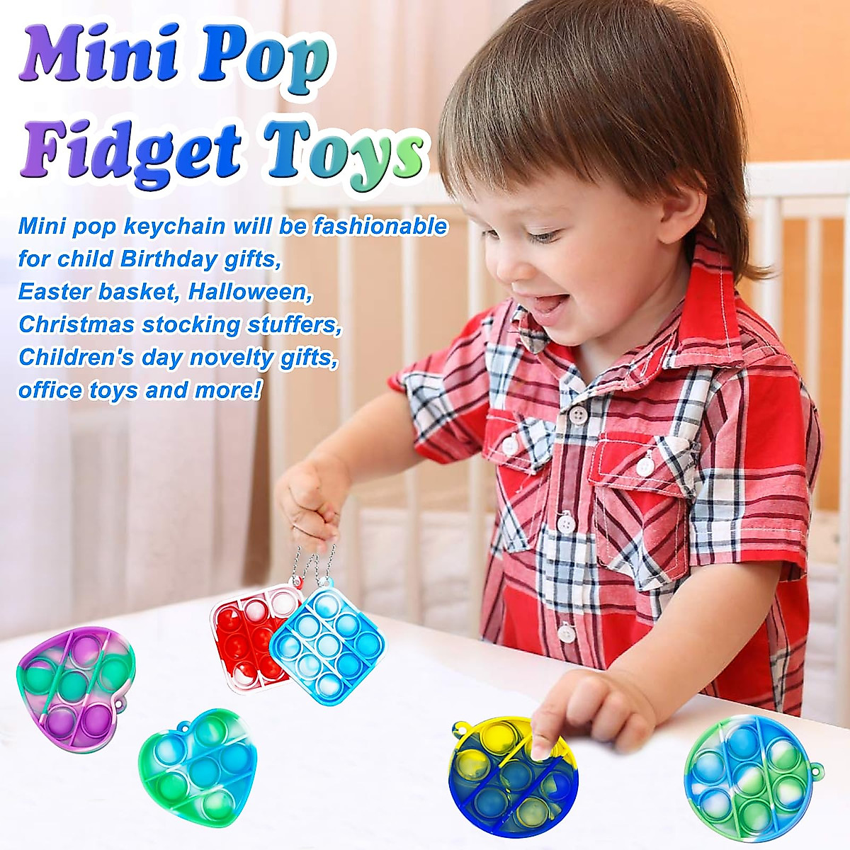 100 Pack Min Pop Keychain, Bubble Pop Fidget Sensory Toys for Kids, Anti-Anxiety Stress Relief for Adults, Classroom Prizes, Party Favors, for Girls Boys