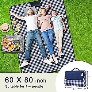 Picnic Blankets Waterproof Foldable, Large Outdoor blanket for Grass, Beach Blanket Waterproof Sandproof, Picnic Mat Washable Lightweight Portable for Camping 60"×80" (Navy Blue, 2 Layers, 1 Pack)