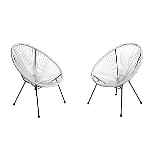 Kingmys Acapulco Patio Chair All-Weather Weave Lounge Chair Patio Sun Oval Chair Indoor Outdoor Chairs Egg Chairs Patio Furniture Acapulco Chair (2 pcs, White)