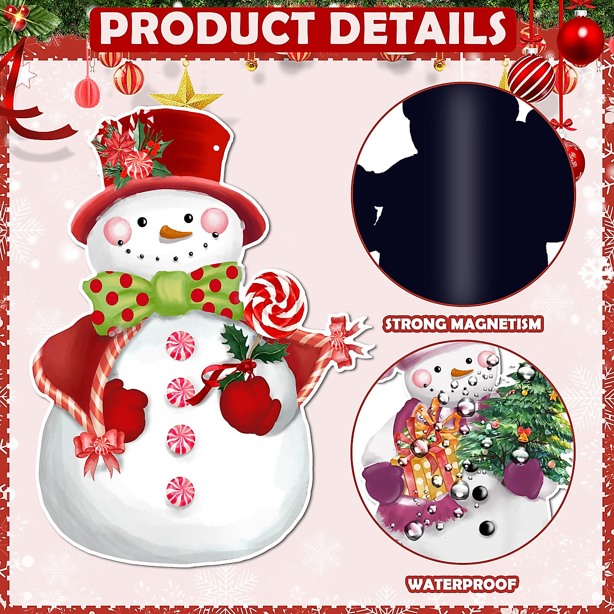 Christmas Snowman Refrigerator Magnets Decoration 12Pcs, Magnetic Holiday Snowman Car Decals Fridge Garage Door Stickers, Waterproof Decorative Xmas Snowman Magnet Accessories for Party Decor