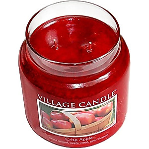 Village Candle Crisp Apple Large Glass Apothecary Jar Scented Candle, 21.25 oz, Red