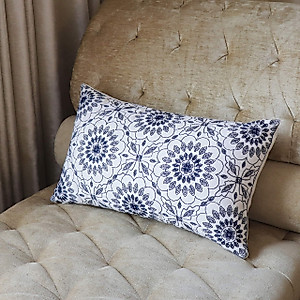 Slow Cow Linen Embroidery Decorative Lumbar Throw Pillow Cover Pillowcase Rectangular Pillow Cover Cushion Cover for Bed Couch Sofa 12 x 20 Inches Navy Blue