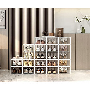 Pinkpum Large Shoe Storage Boxes 12 Pack, Clear Plastic Stackable Shoe Organizer for Closet, Sneaker Storage Shoe Containers Bins Stackable with Lids, Fit up to Women's Size 12 (Large)