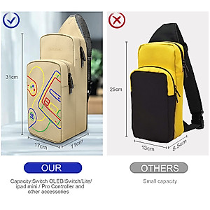 Steam Deck Carrying Bag, Switch/Switch OLED console&Accessories Travel Carrying Case, Mini Retro Console Style Travel Bag, Small Portable Sling Crossbody Shoulder Bag for Hiking Walking Biking (Gold)
