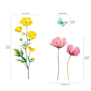 DECOWALL SG-2103 Wild Flower Wall Stickers Floral Plant Butterfly Decals Removable for Nursery Bedroom Living Room Art Home Decor murals Decoration