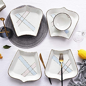 GagalU 16-Piece Stoneware Dinnerware Set, Dinner Sets Assorted Combination Ceramic Tableware Set Household Dishes Bowl Plate Set, Service for 6