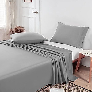 Lirex Flat Sheet (2-Pack), Twin Size Extra Soft Brushed Microfiber Flat White Sheets, Machine Washable Wrinkle Free Breathable (Grey, Twin Size)