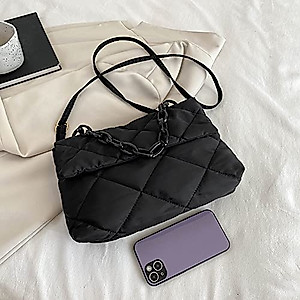 Juoxeepy Quilted Crossbody Bag for Women Nylon Puffer Shoulder Bag Lightweight Quilted Padding Shoulder Bag Flap Crossbody Purse