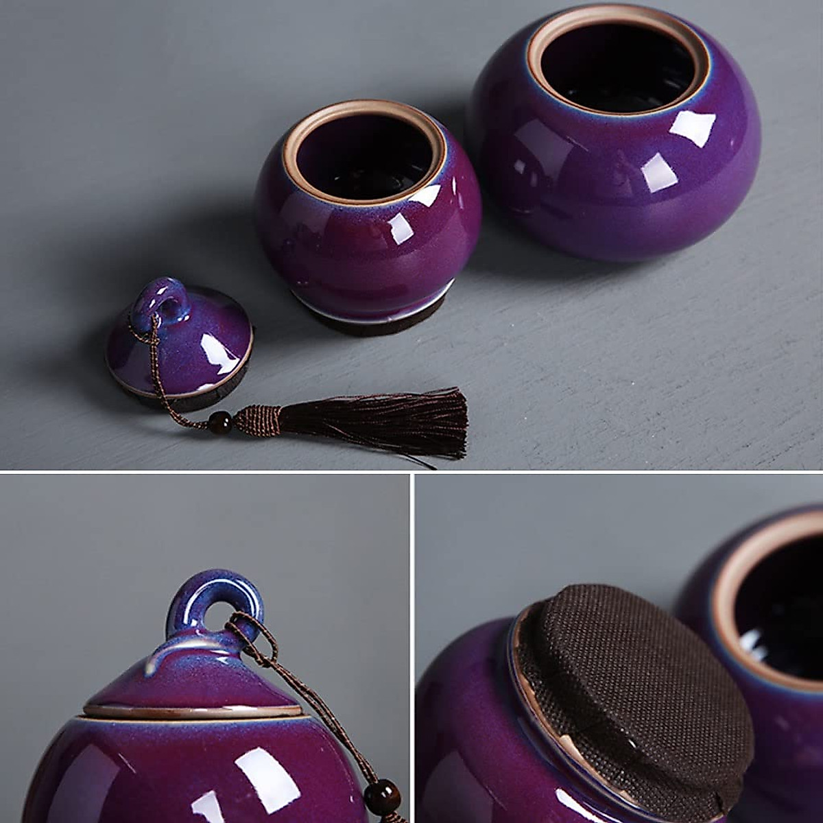 Kitchen Canisters Ceramic Food Storage Jar Gourd Shape with Metal Airtight Lid for Tea, Coffee, Herb, Sugar, Spice, Nuts