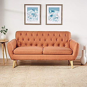Christopher Knight Home Bernice Mid-Century Modern Tufted Fabric Sofa, Burnt Orange / Natural