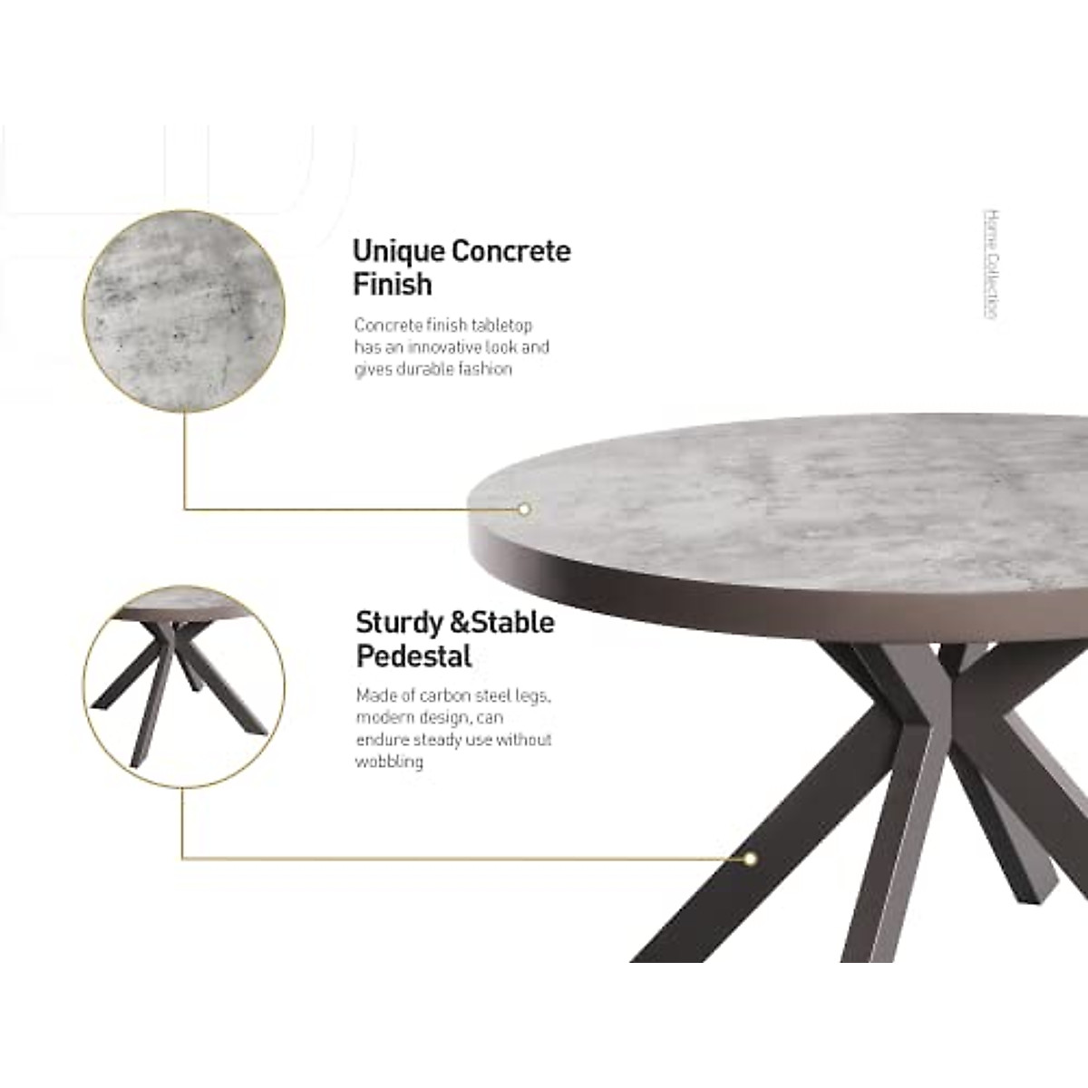Acanva Small Round Dining Table for 4 Person, MDF & HPL Surface and Sturdy Base Structure, Modern Design for Kitchen, Living Room & Apartment, Easy Assembly, 47.2” Diam. x 30” H, Light Concrete