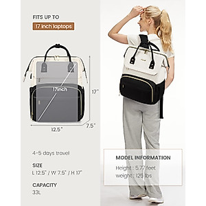LOVEVOOK Laptop Backpack for Women Fashion Business Computer Backpacks Travel Bags Purse Student Bookbag Teacher Doctor Nurse Work Backpack with USB Port, Fits 17-Inch Laptop Beige-Black