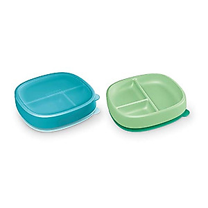 NUK Suction Plates and Lid, Assorted Colors, 2 Pack, 6+ Months, Blue & Green