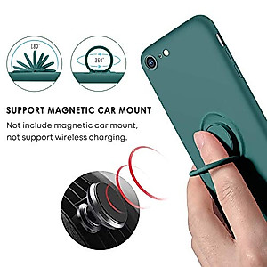 SouliGo iPhone SE 2022 Case, iPhone SE 2020 Case, iPhone 8 Case, iPhone 7 Case, Slim Silicone Soft Rubber Shockproof Protective Ring Kickstand Hybrid Hard Protection Girls Women Phone Cover,Dark Green