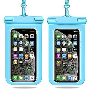Weuiean Waterproof Phone Case, Waterproof Phone Bag with Detachable Lanyard, Phone Dry Bag for iPhone 12/11/SE/XS/XR 8/7/6Plus, Samsung S21/20/10/10+/Note up to 6.9 inch - 2Pack Blue+Blue