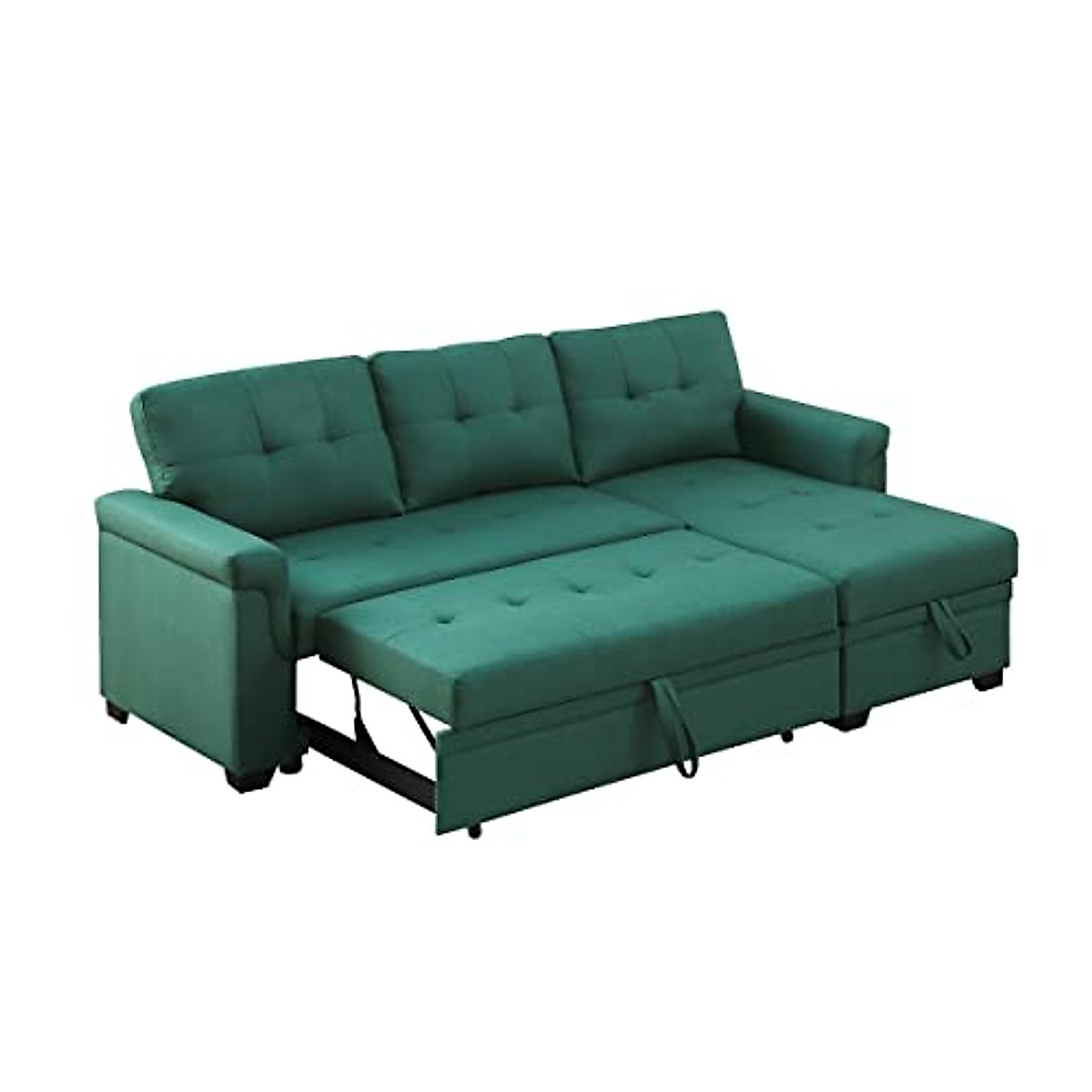 Eafurn 84'' Reversible Sectional Sofa Couch with Pull-Out Sleeper Bed, Line Fabric L-Shape 3-Seater Convertible Corner Sofa & Couches with Storage Chaise,Button Tufted Couch for Living Room