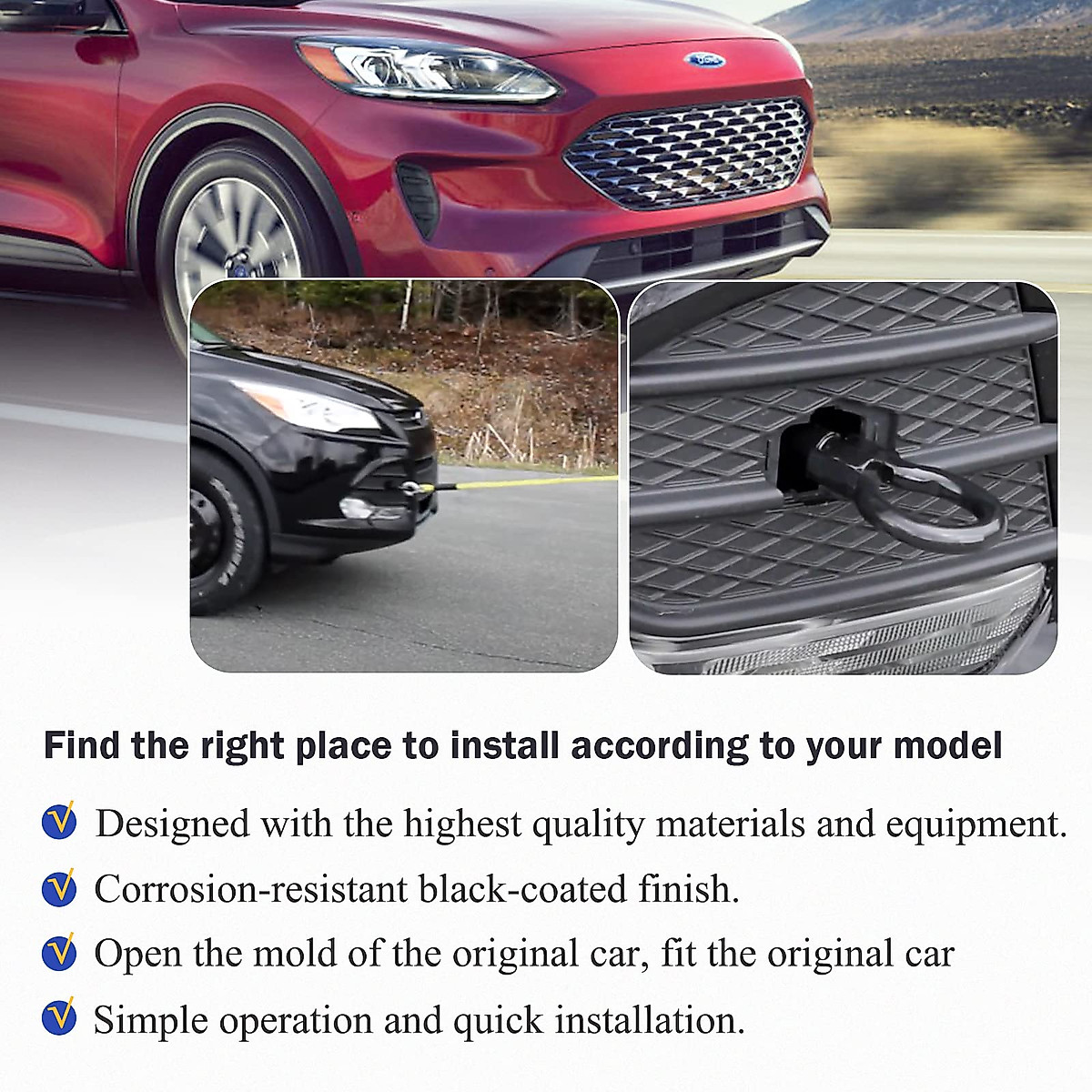 X4XZ Front&Rear Tow Hook Recovery Towing Hook for 2013-2021 Ford Escape Focus Fusion Mustang Edge GT Lincoln MKC MKZ # 6M2Z17A954A