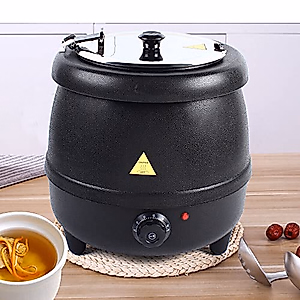 Omosiroi 10L Soup Kettle, 400W 110VPP Shell Commercial Electric Soup Warmer Black Countertop Food Kettle Warmer Restaurant Stainless Steel Pot