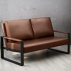AWQM Faux Leather Couch, Mid-Century Loveseat Sofa,Upholstered Faux Leather Loveseat,Small Loveseat for Small Spaces,Small Couch for Bedroom,Office,Living Room,2-Seat Sofa,Borwn