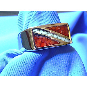 Dive Flag Ring - Tarnish-Free Rhodium-Plated Bronze, with Inlay of Simulated Red Coral and Mother-of-Pearl Chips (12)