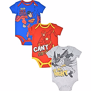 WARNER BROS. Baby Boys 3 Pack Bodysuits: Batman Flash 3-6 Months