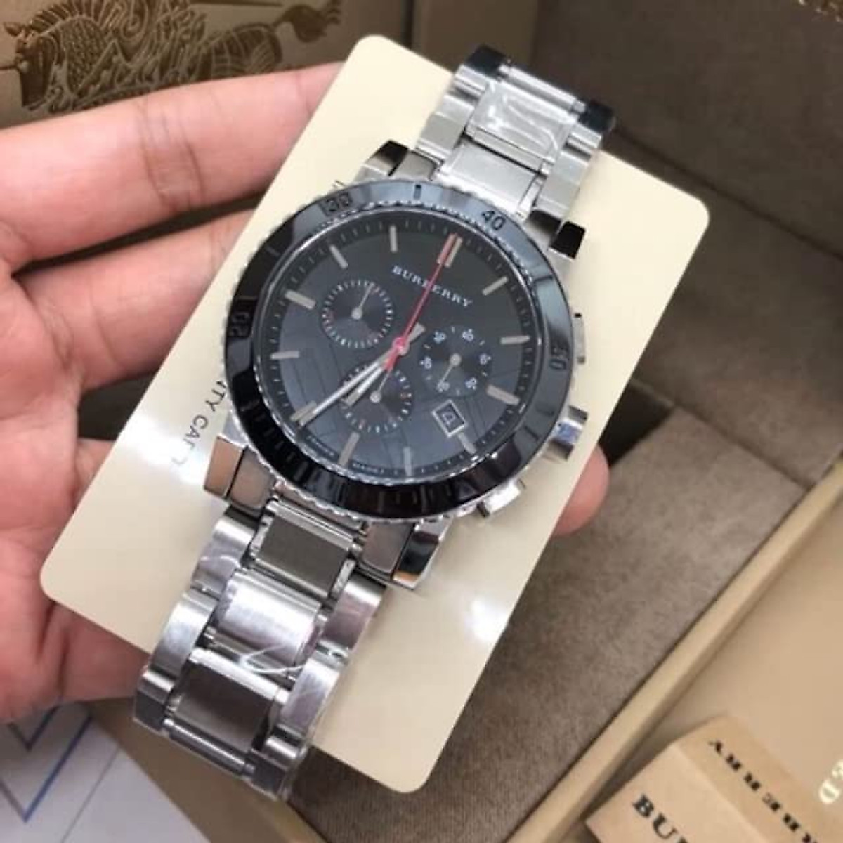 Burberry TOP Luxury Watch Chronograph Men The City Stainless Steel Black Ceramic Bezel Date Dial BU9380