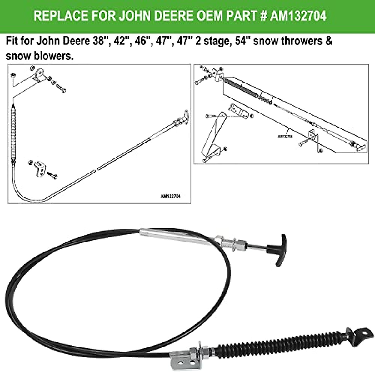 AM132704 Snowblower Remote Spout Cap Push Pull Control Cable Fit for John Deere Snow Thrower, Tractors, Snow Blower GX, LX, GT, 100 Series 245 260 265 285 335 345 425 445 455 X565 X475 X720 X724