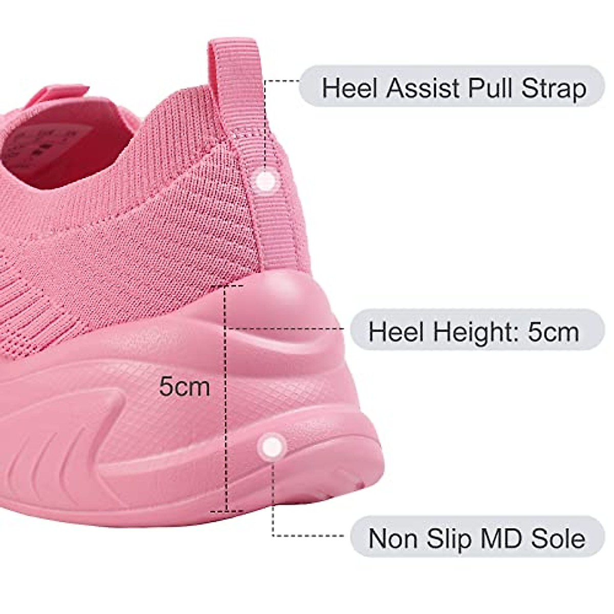 Hasina Womens Walking Shoes Slip On Mesh White and Hot Pink Sneakers Lightweight Breathable Comfortable Casual Running Shoes （Pink,7）