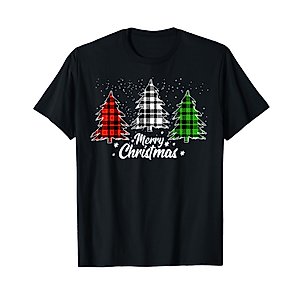 Merry Christmas Tree Xmas Buffalo Plaid Red White Green T-Shirt