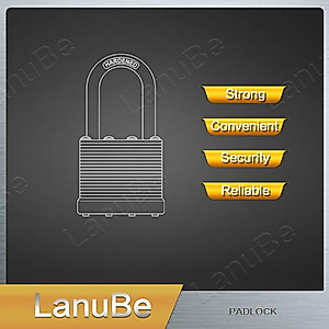 LanuBe Laminated keyed Padlock (1-9/16", 40mm), keyed Alike Locks, Long Shackle,Marked Blue Plastic Hoop, Pack of 24