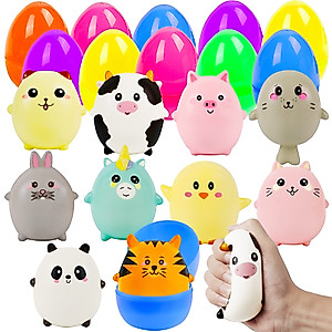 Lulu Home 10 Jumbo Easter Eggs with Squishy Animal Toys, Cute Slow Rising Animal Squishy Toys with Plastic Eggs for Easter Egg Hunt Basket Stuffer Fillers Kids Gift Party Favors, Not Prefilled