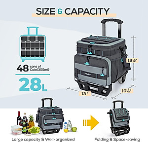 TOURIT Collapsible 48-Can Leak-Proof Insulated Rolling Cooler with All-Terrain Cart, Upgraded Fixtures and New Wheels Suitable for Beach, Picnic, Shopping