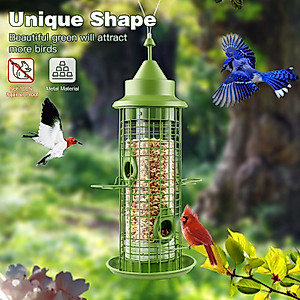 Decflow Bird Feeder, Wild Metal Bird Feeders for Outside with 4 Feeding Ports, Squirrel Proof Hanging Birds Feeders and Garden Decoration Yard for Bird Watchers, 2.2-Pound Seed Capacity.