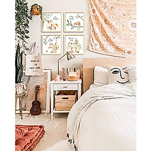 ArtbyHannah 4 Pack Framed Funny Woodland Baby Nursery Wall Art Decor with 10x10 Frames and Cute Safari Animals Prints for Kids Playroom Decoration, Light-Wood