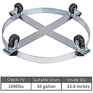 Rocktric Heavy Duty Drum Dolly 1000 Pound - Trash Can Dolly 55 Gallon Swivel Casters Wheel Steel Frame Dolly Cart Non Tipping Hand Truck Capacity Dollies