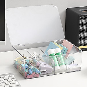 Naivees Clear Divided Storage Organizer Container Box with Lid Removable Divided Storage Medicine and Tea Bag Box Dresser Organizers Plastic Storage Bins for Cosmetics,Crafts,Coffee Pods (2)